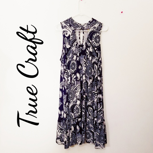 True Craft | Dresses | True Craft Navy Blue Floral No Sleeve Dress ...